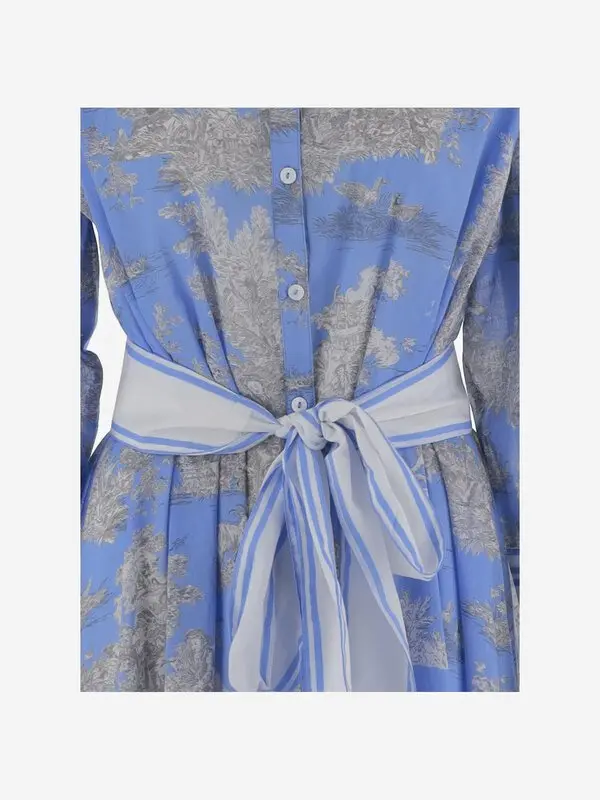 PEP'S CANNES Floral Print Cotton Dress With Belted Waist And Ruffled Skirt
