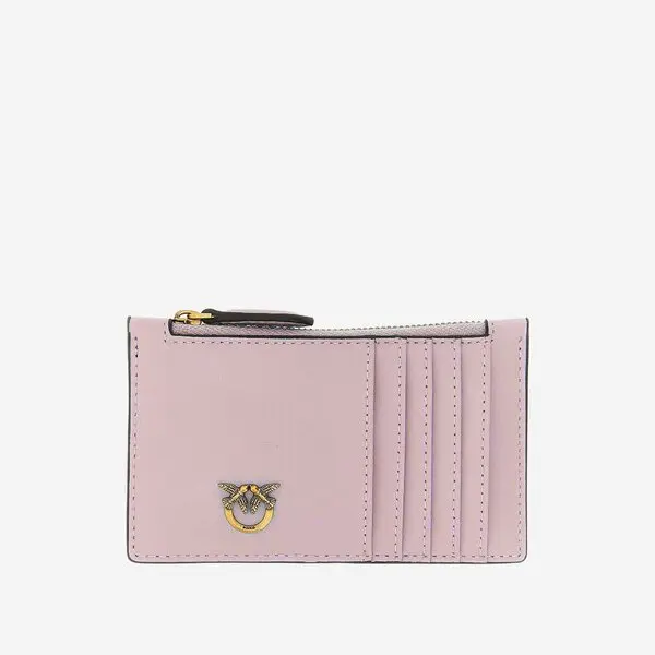 Pinko Leather Love Birds Card Holder - Pink