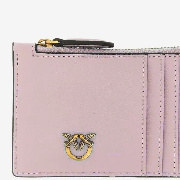 Pinko Leather Love Birds Card Holder - Pink