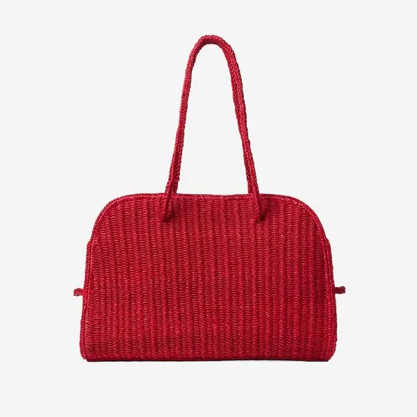 Jacquemus Raffia Bowling Bag With Knotted Detail - Red