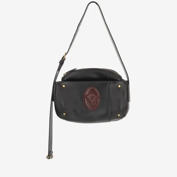 Versace Leather Shoulder Bag With Embossed Medusa Logo