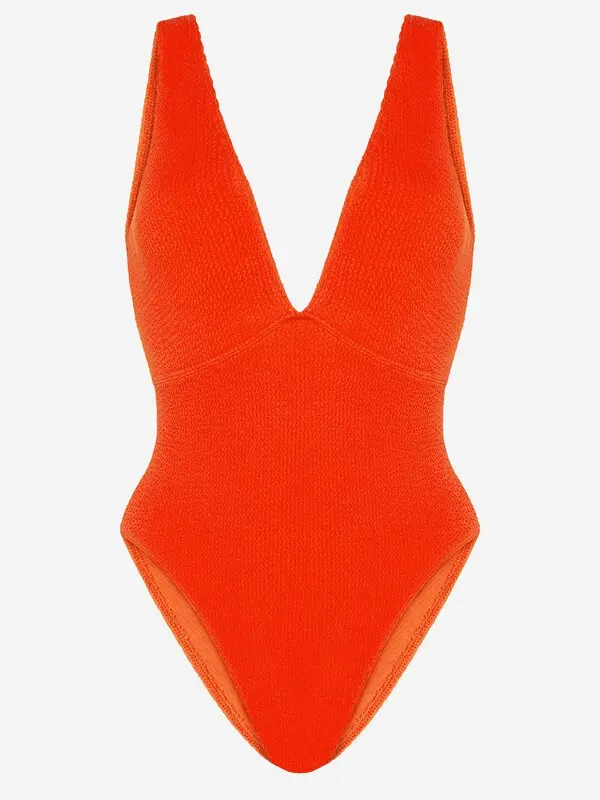 SORBET ISLAND Ariel V-neck Textured One-piece Swimsuit - Orange