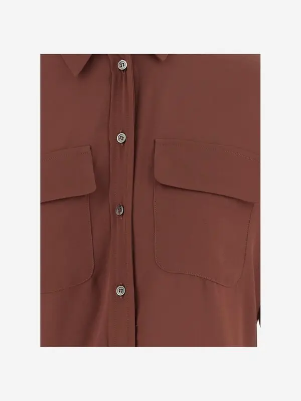 F.IT Technical Fabric Shirt With Classic Collar And Patch Pockets - Brown