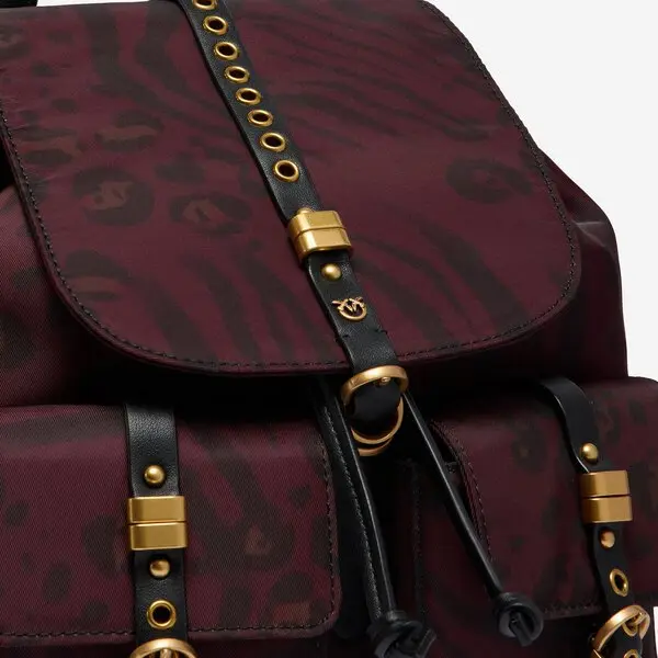 Pinko Nylon Printed Backpack With Gold Tone Hardware - Red