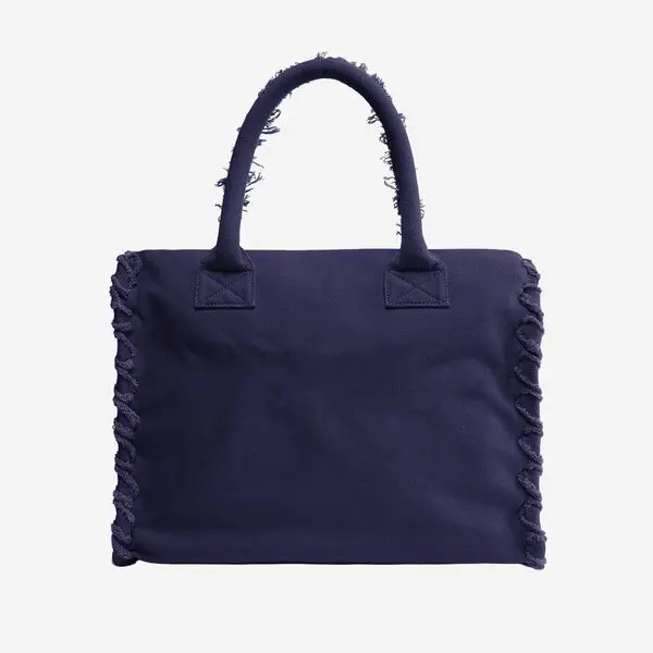 Pinko Cotton Shopper Bag With Logo And Fringe Details - Viola Scuro