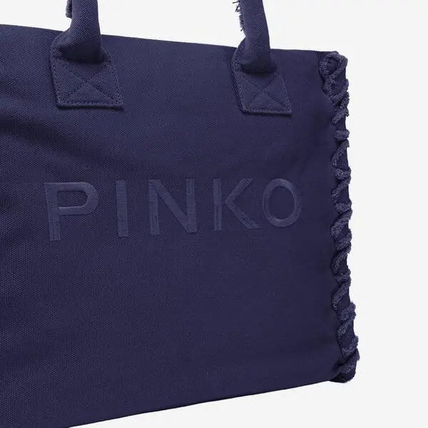 Pinko Cotton Shopper Bag With Logo And Fringe Details - Viola Scuro