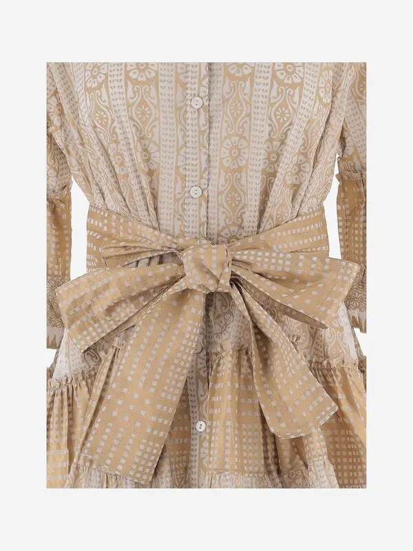 PEP'S CANNES Cotton Dress With Geometric Pattern And Puff Sleeves