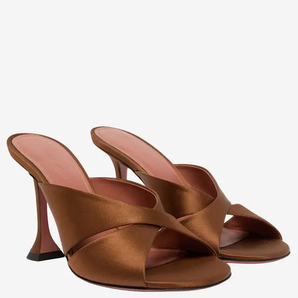 Amina Muaddi Salma Satin Sandals - Marrone