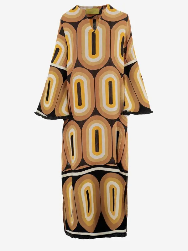 PHILIPPA 1970 Long Linen Dress With Geometric Print