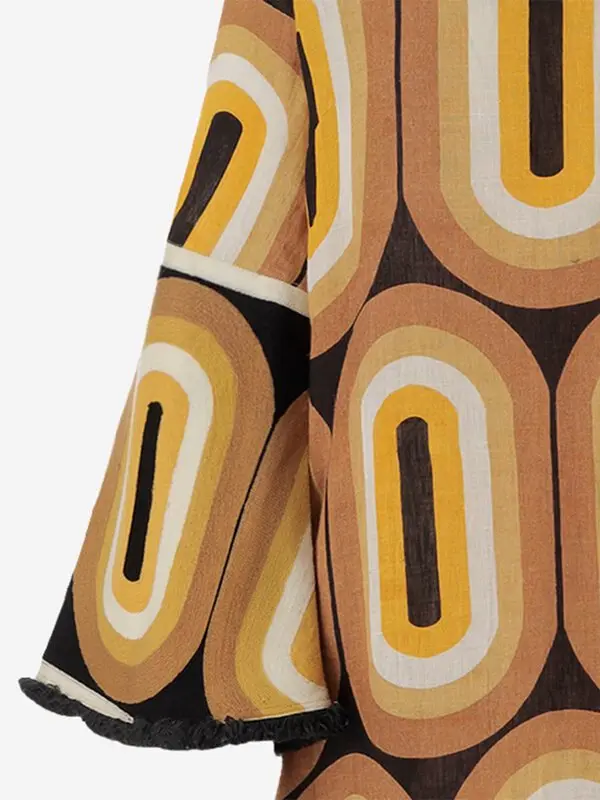 PHILIPPA 1970 Long Linen Dress With Geometric Print