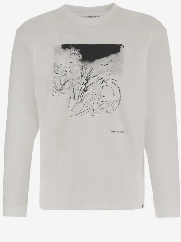 AND WANDER Graphic Print Cotton Blend Long Sleeve Sweater - White
