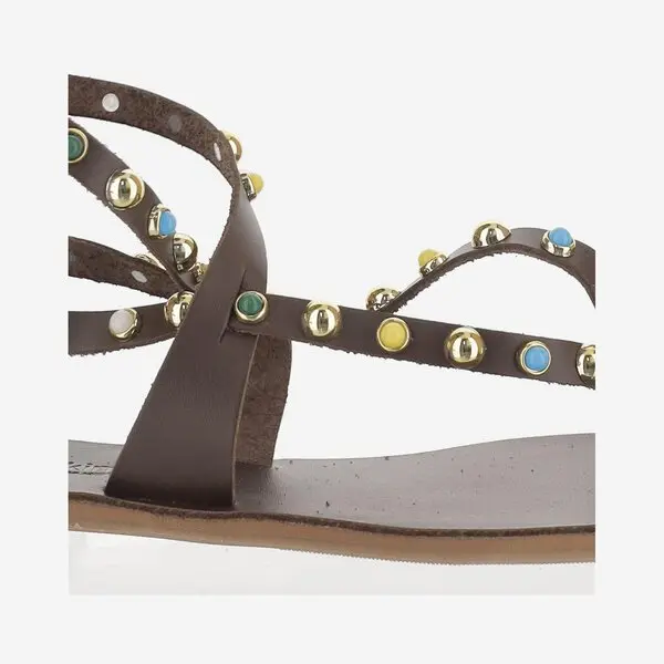 KIMA Naxos Leather Sandal With Embellishments - Brown