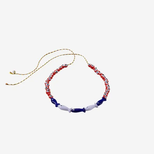 SORBET ISLAND Fabric And Glass Bead Necklace - Red