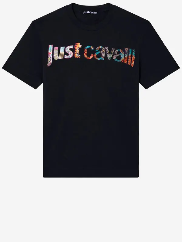 Just Cavalli Cotton T-shirt With Logo Detail - Black