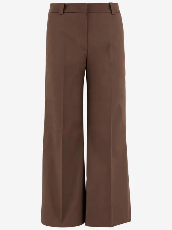 QL2 DONNA Brown Stretch Cotton Wide Leg Pants