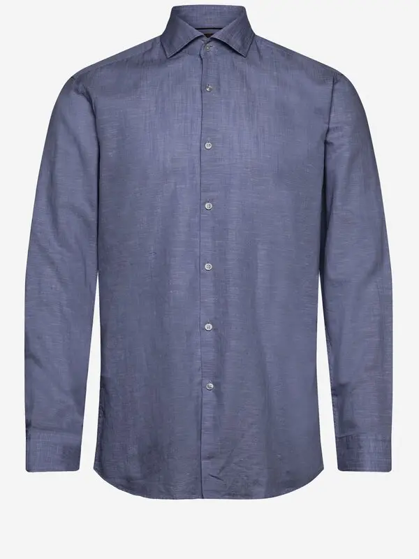 Hugo Boss Cotton And Linen Shirt - Blue