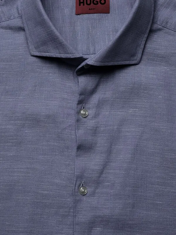 Hugo Boss Cotton And Linen Shirt - Blue