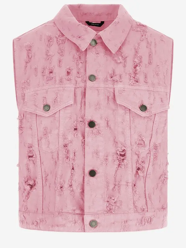 HAIKURE Cotton Denim Vest With Fringed Details