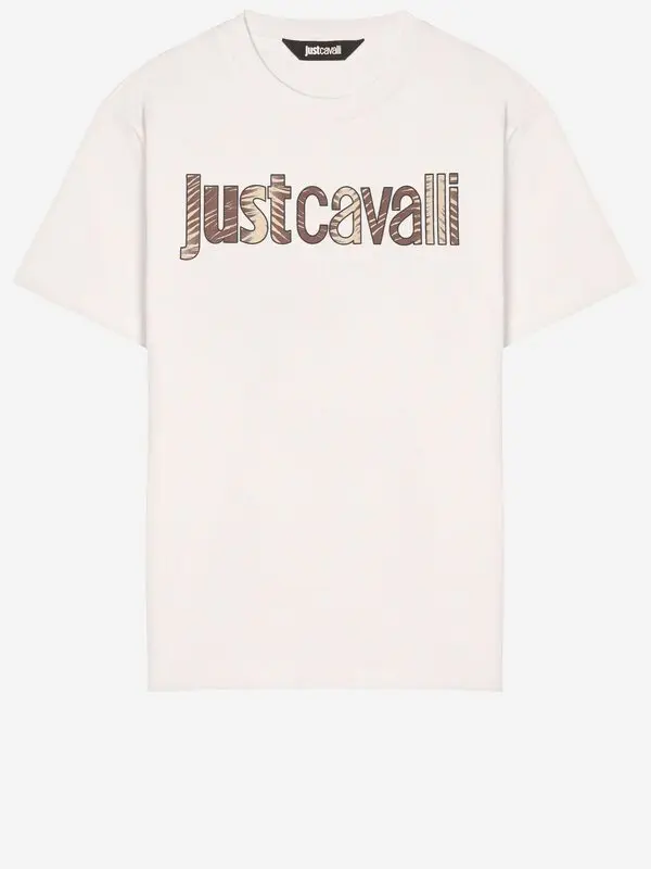 Just Cavalli Cotton T Shirt With Logo - Beige