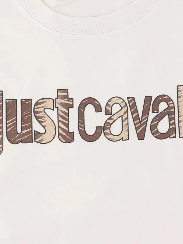 Just Cavalli Cotton T Shirt With Logo - Beige