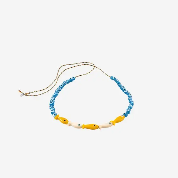 SORBET ISLAND Fabric And Glass Bead Necklace With Fish And Eye Motifs - Red