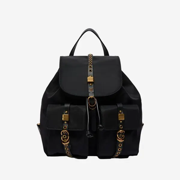Pinko Nylon Backpack With Love Birds Logo - Black