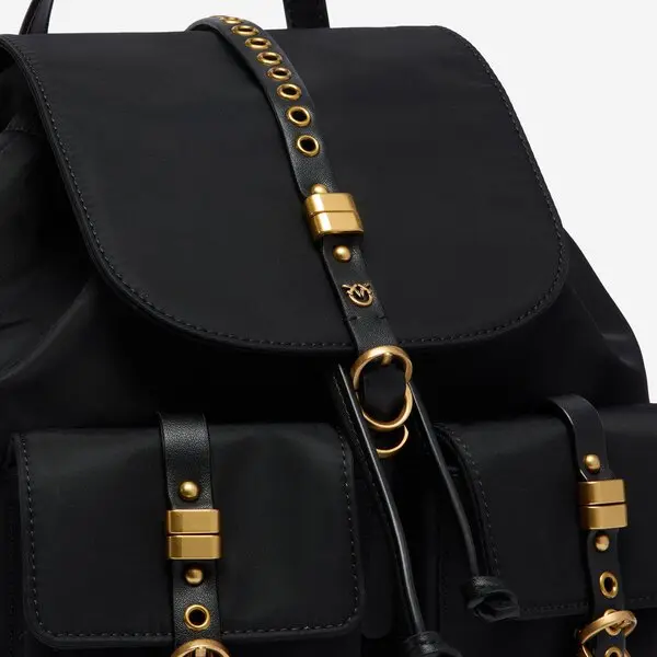Pinko Nylon Backpack With Love Birds Logo - Black