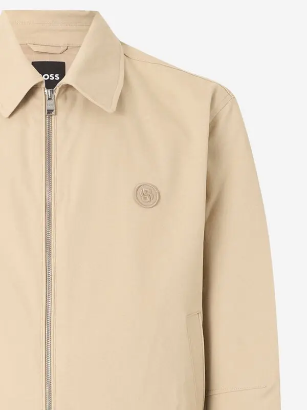 Hugo Boss Stretch Cotton Jacket With Logo Detail - Beige