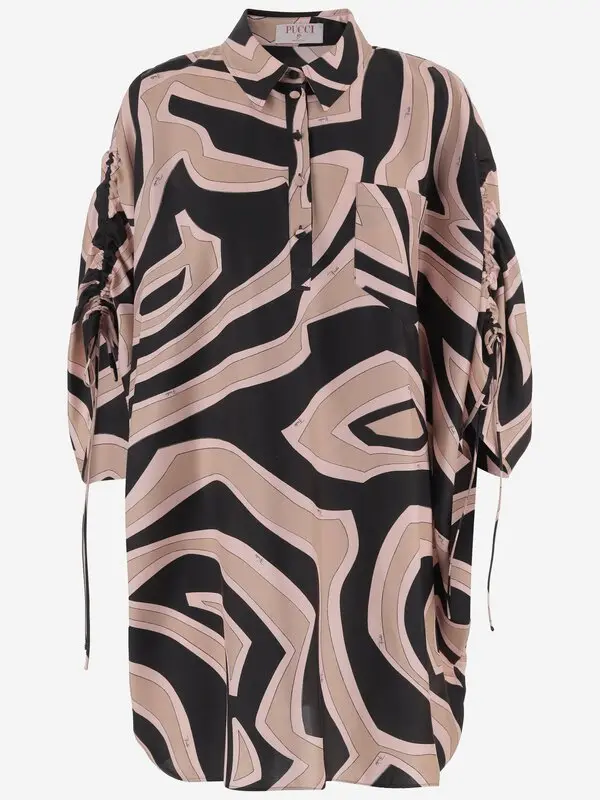 Emilio Pucci Silk Labyrinth Print Shirt Dress - Red