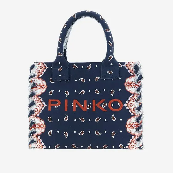 Pinko Cotton Shopper Bag With Logo And Fringed Details