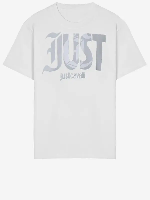 Just Cavalli Cotton T Shirt With Logo Print - Beige