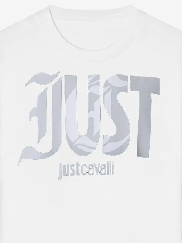 Just Cavalli Cotton T Shirt With Logo Print - Beige
