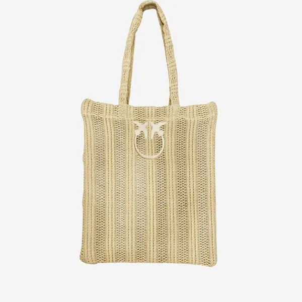 Pinko Love Birds" Raffia Shopping Bag - Giallo