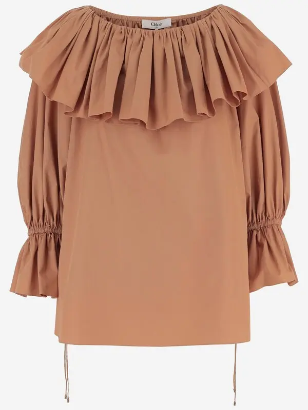 Chloé Cotton Top With Ruffles - Beige