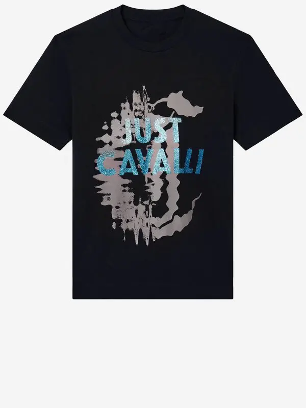 Just Cavalli Cotton T Shirt With Logo Print - Black