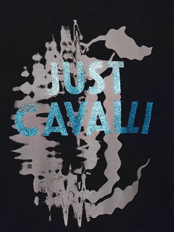Just Cavalli Cotton T Shirt With Logo Print - Black
