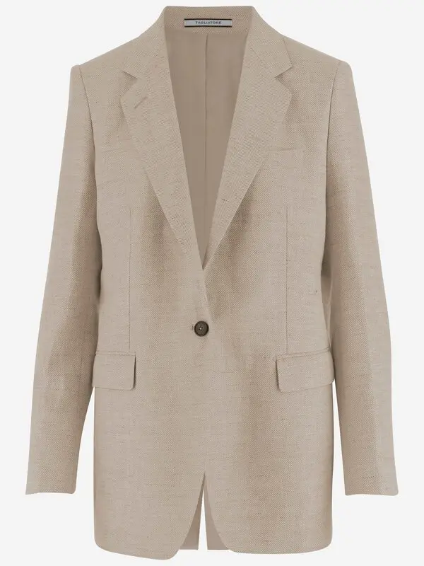 Tagliatore Linen Wool Blend Herringbone Jacket - Beige