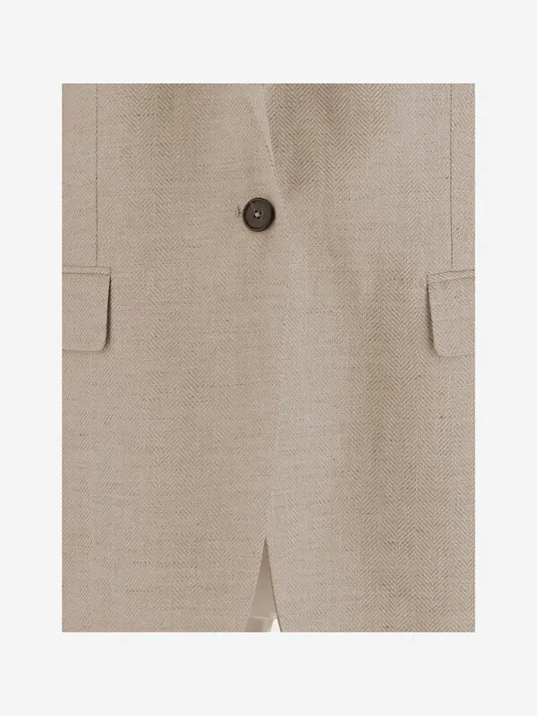 Tagliatore Linen Wool Blend Herringbone Jacket - Beige