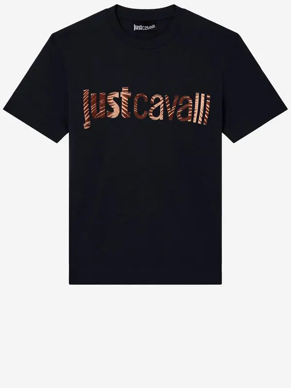 Just Cavalli Cotton T Shirt With Logo Print - Black