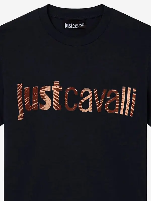 Just Cavalli Cotton T Shirt With Logo Print - Black