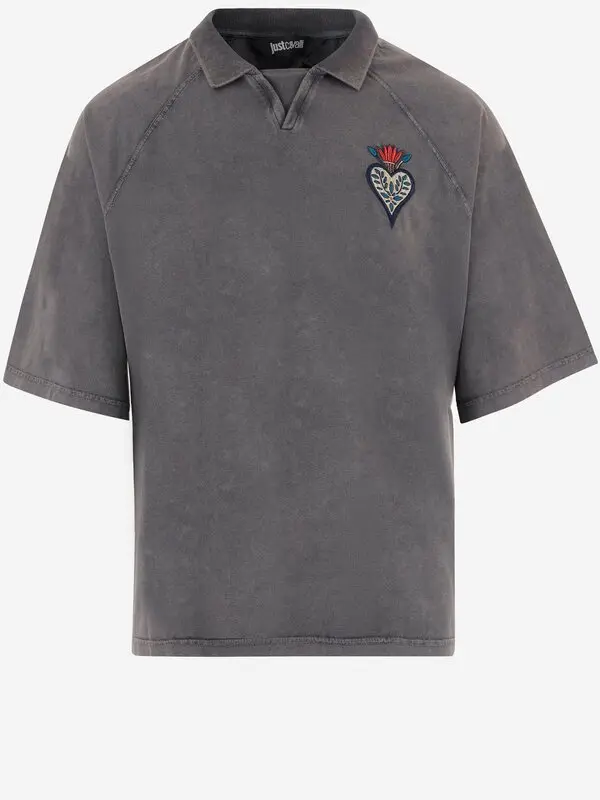 Just Cavalli Cotton T-shirt With Flame Embroidery