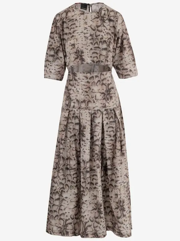 Pinko Cotton Dress With Animal Print And Ruffled Skirt