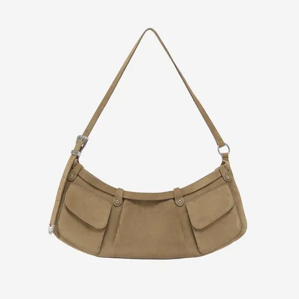 Pinko Suede Shoulder Bag With Flap Pockets