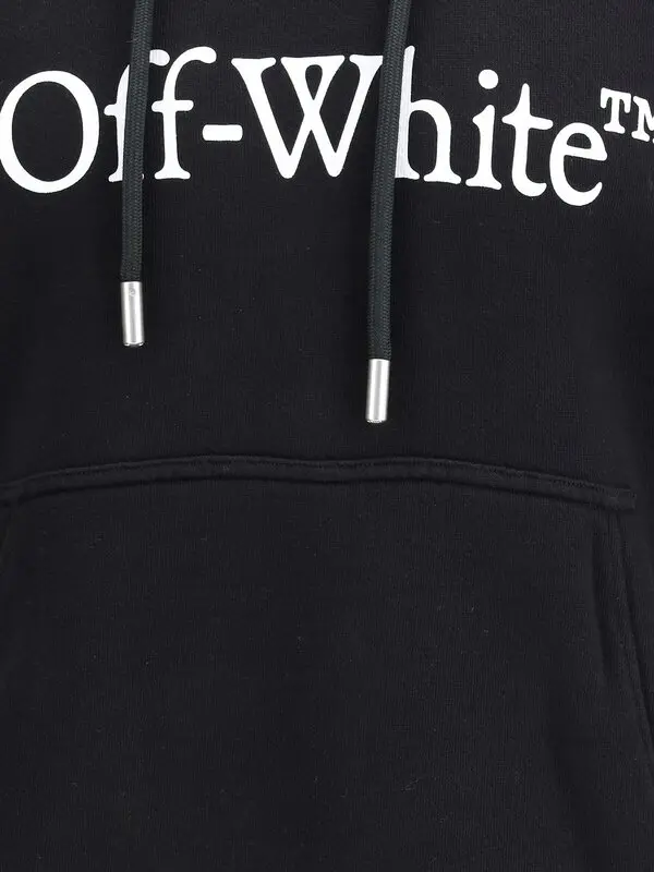 Off-White Cotton Hoodie With Contrast Logo Print