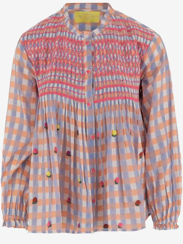PHILIPPA 1970 Philippa Cotton Shirt With Floral Embroidery And Smocking