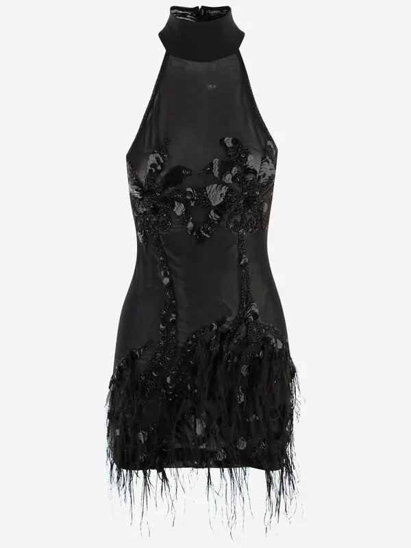 Just Cavalli Technical Jersey Dress With Feathered Details