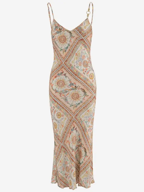 Just Cavalli Long Viscose Dress With Patterned Print - Red