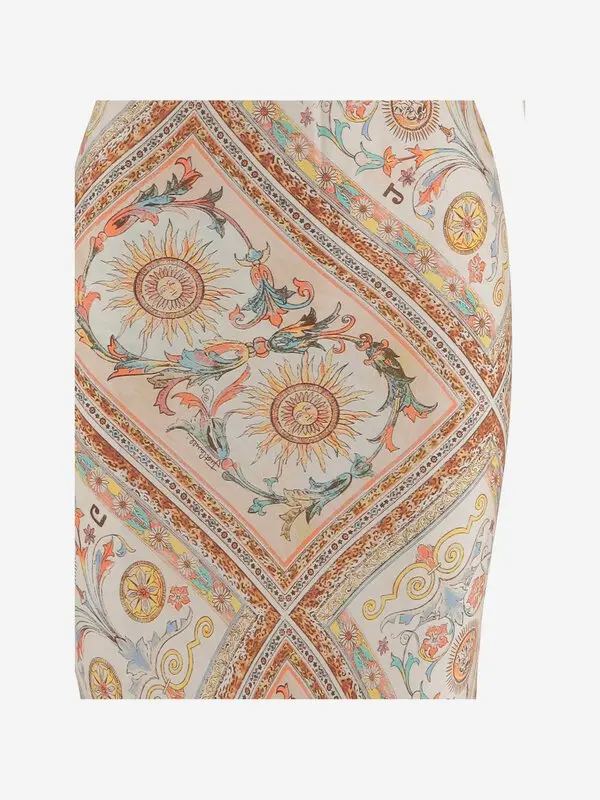 Just Cavalli Long Viscose Dress With Patterned Print - Red