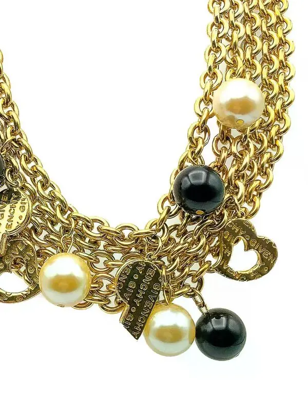 Givenchy 1990s Multi-chain Logo Charm Necklace - Gold