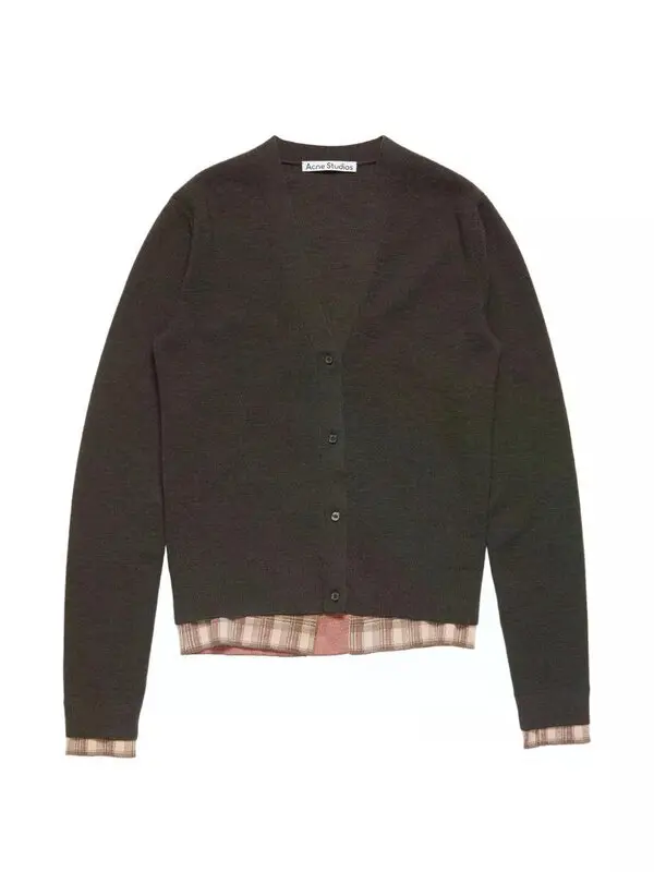 Acne Studios V-neck Check-detail Cardigan - Brown